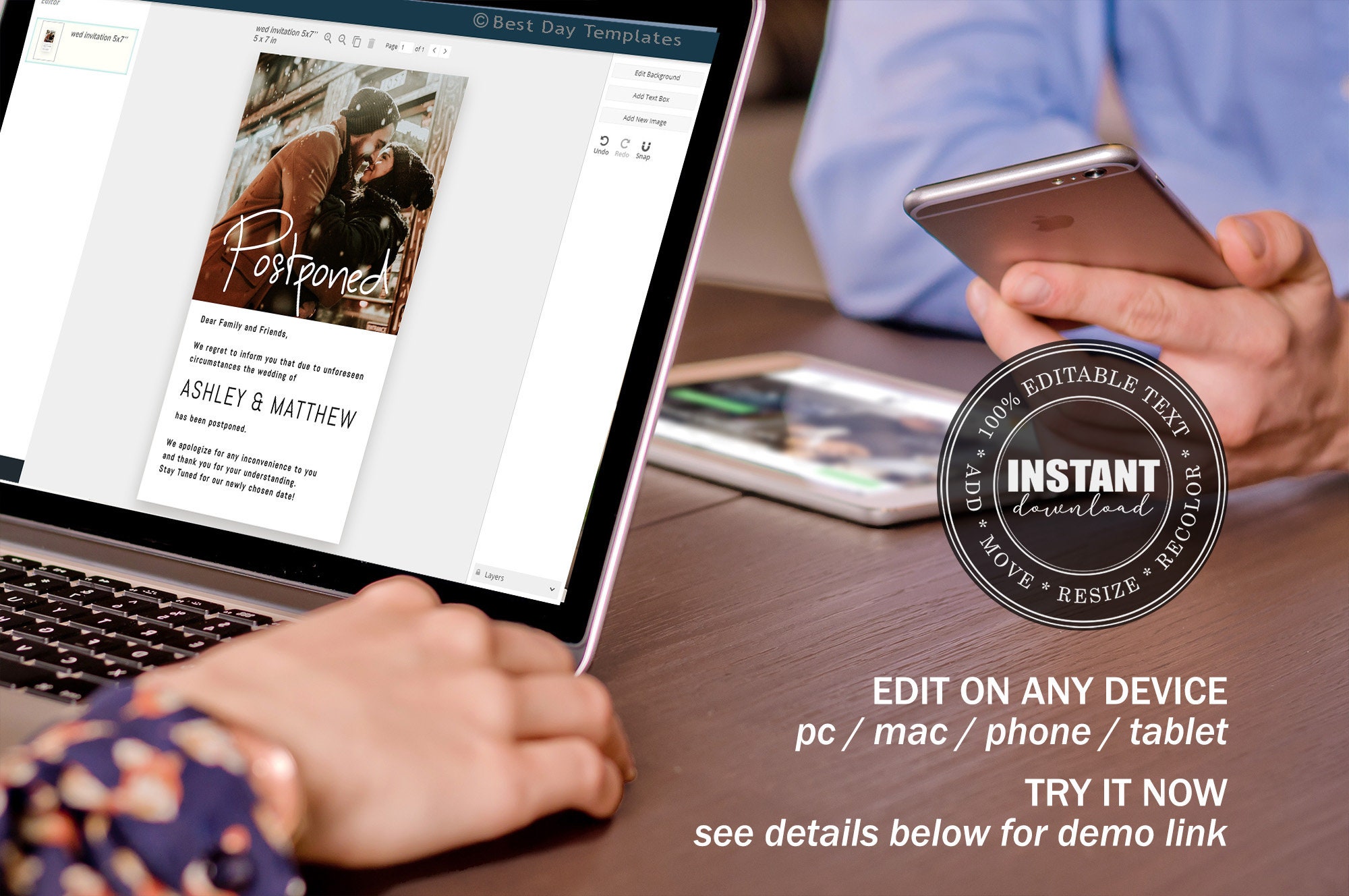 Wedding Postpone Announcement Template Photo Change the Date - Etsy