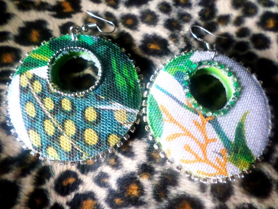 Creole Earrings in Light Wood Jungle Patterns Handmade Silver ...