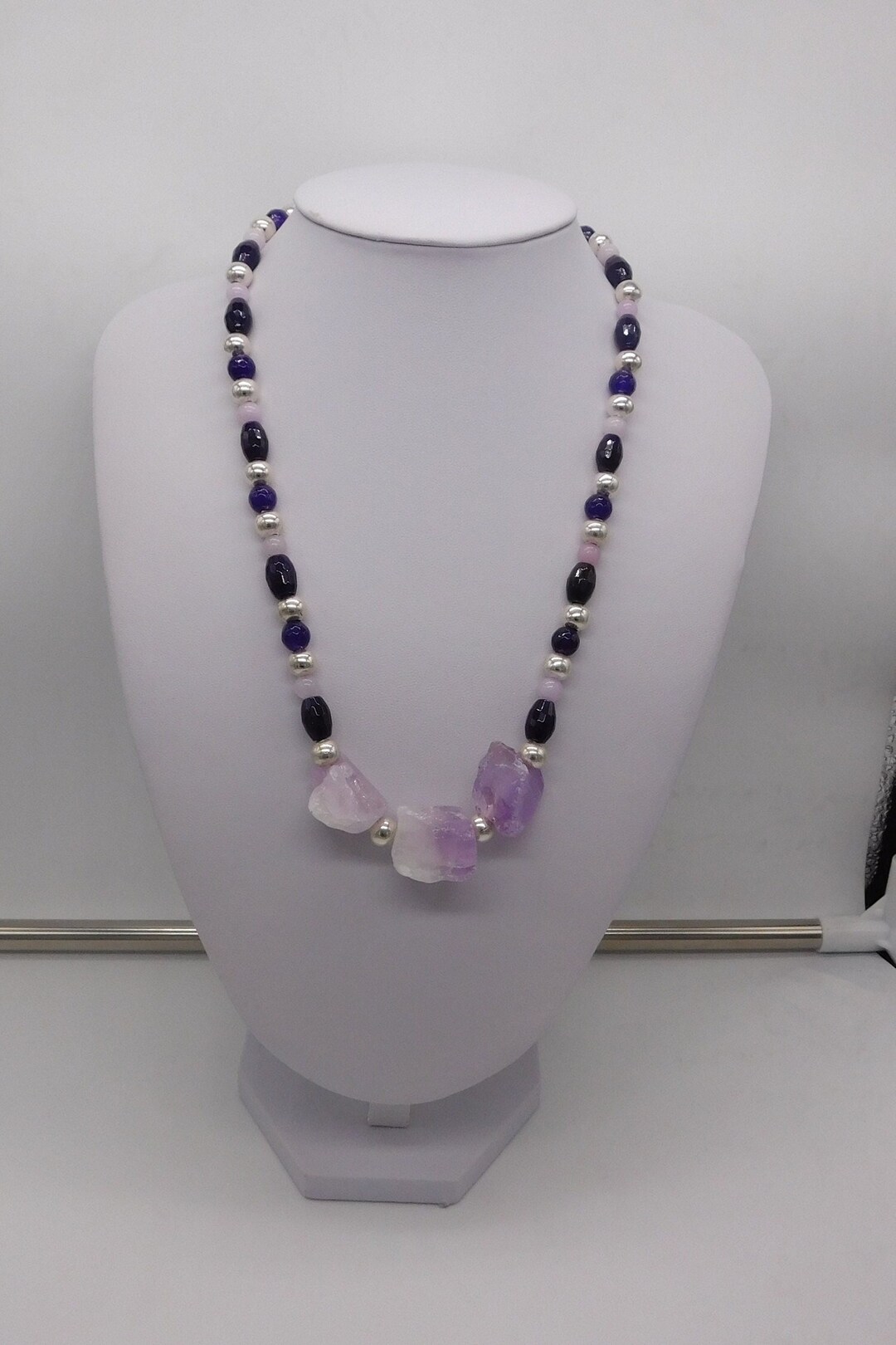 New Handmade Amethyst, Quartz & Quartzite Necklace 20 Inch With Free ...