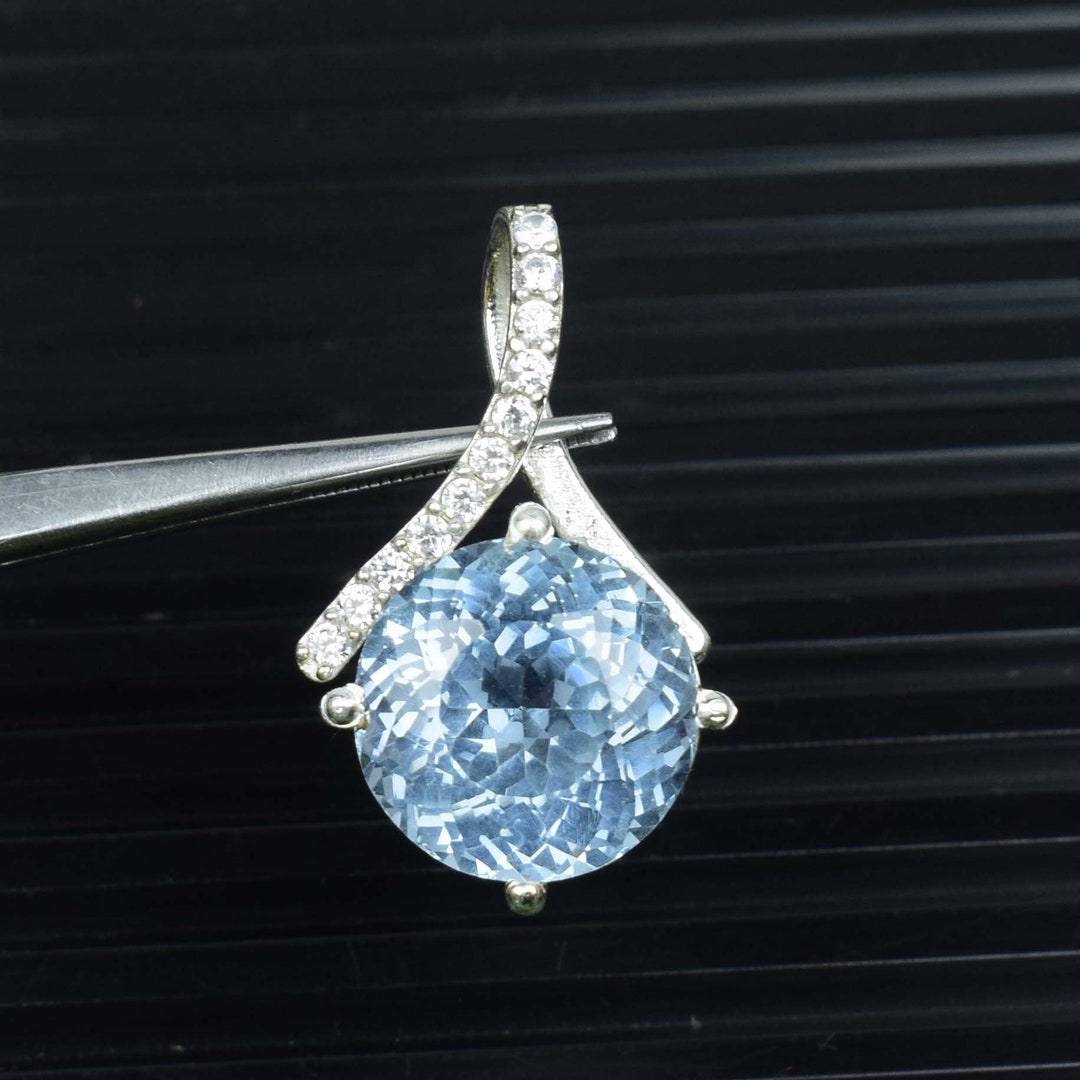 Beautiful Blue Aquamarine Pendant, Blue Vintage Pendant, Antique ...