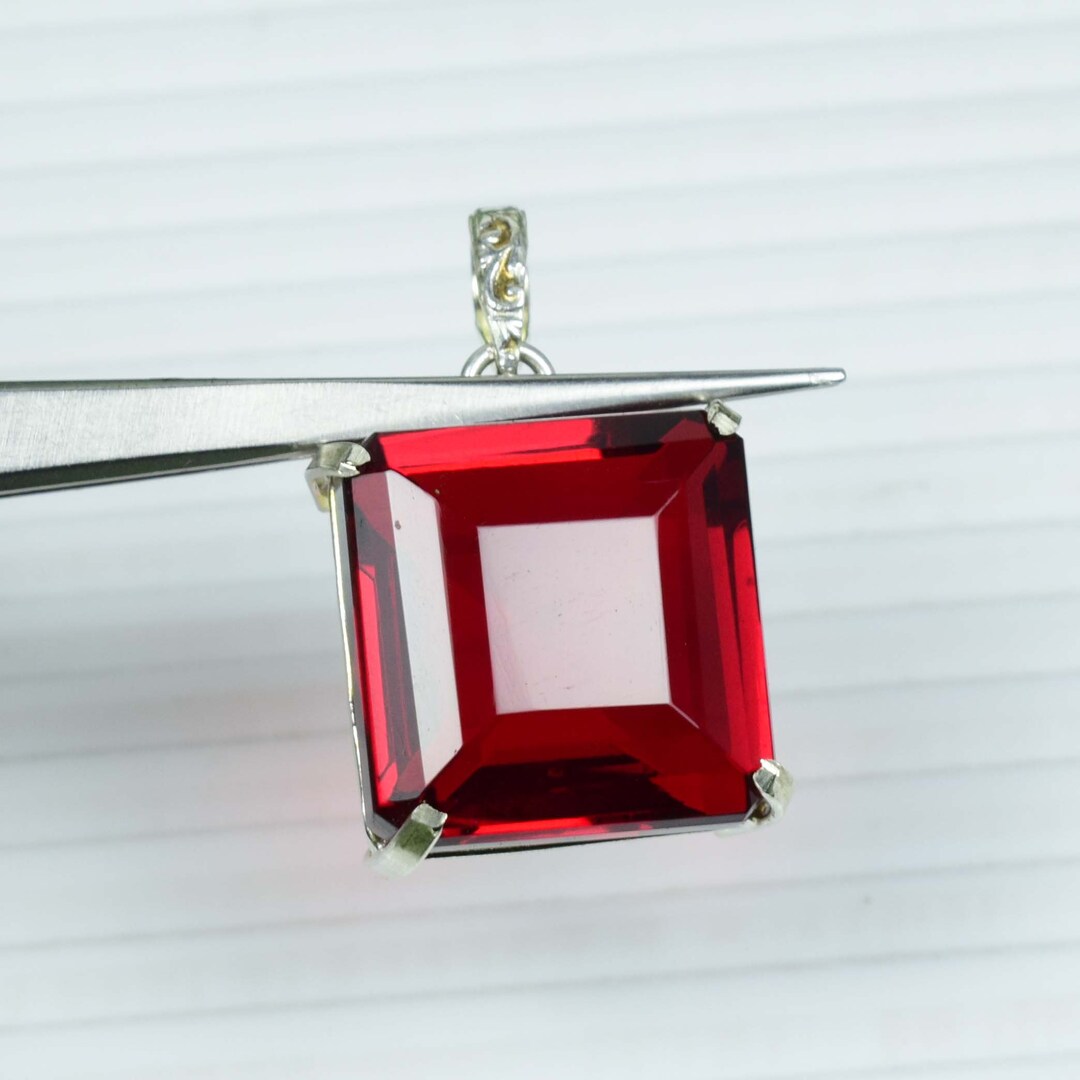 Deep Red Topaz Necklace 925 Sterling Silver Pendant Natural Red Topaz ...