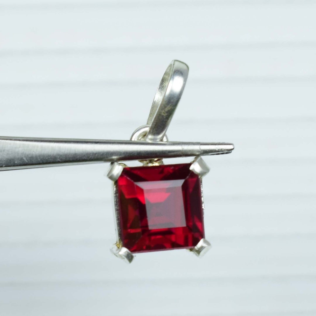 Real Red Ruby Square Shape Gemstone Necklace, Ruby Pendant, Ruby 925 ...