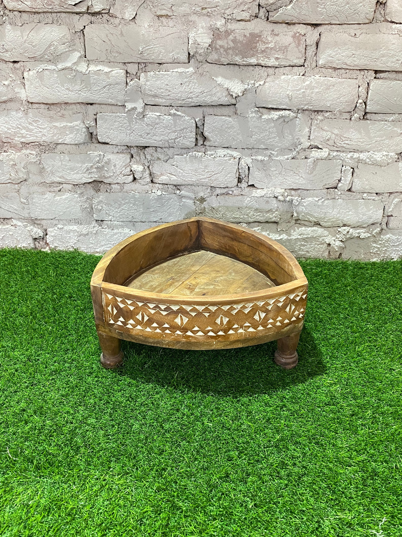 Wooden Carved Chakki Table Indian Traditional Triangle Grinder Coffee ...