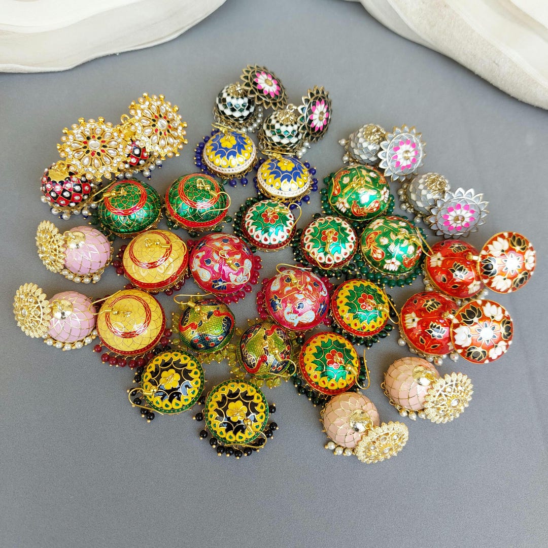 Assorted Lot of 50 Meenakari Earrings Indian Handmade Jewelry Wedding ...