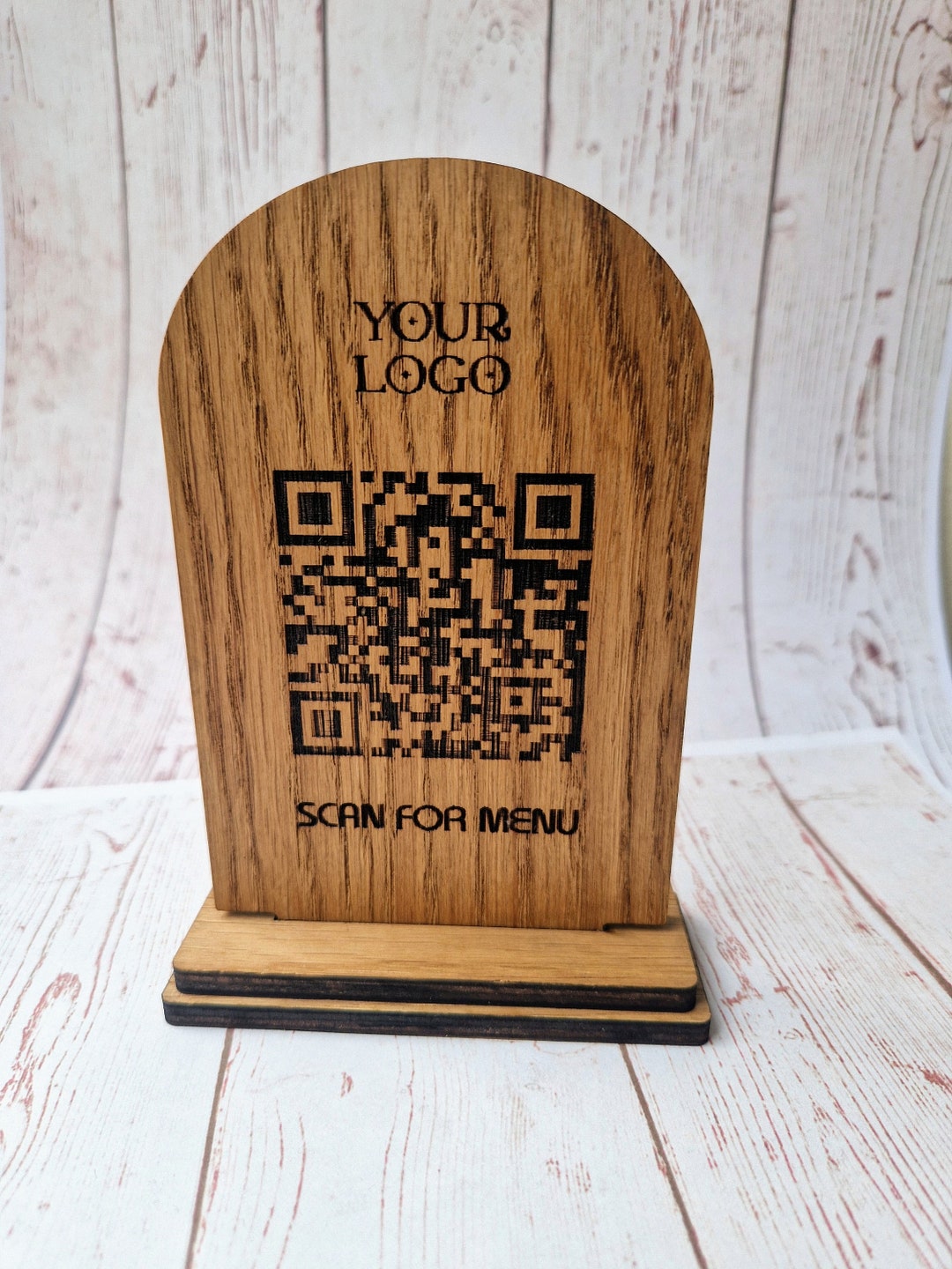 Personalized QR Code Menu / Oak Wood QR Code Sign - Etsy