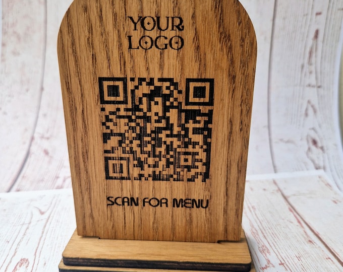 Personalised QR Menu Stand With Logo, QR Menu Holder, Wooden Menu Sign ...