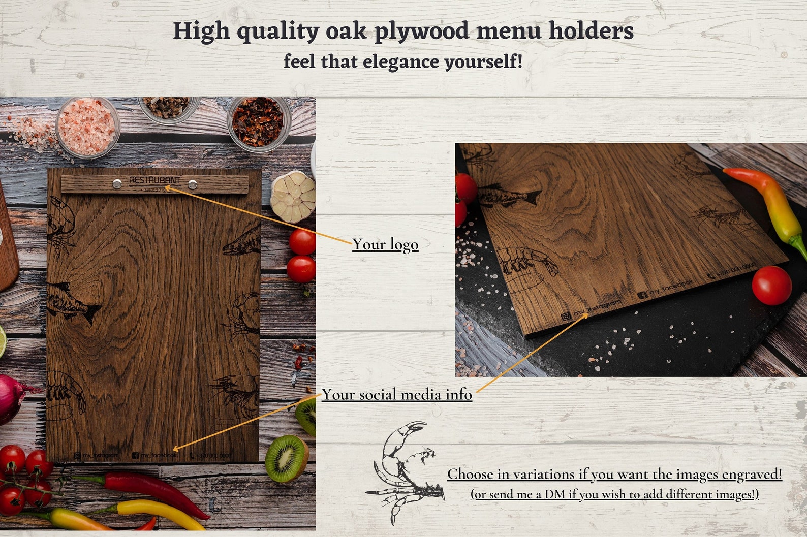 Wooden Oak Menu Holder / Custom Menu Holder / Free - Etsy