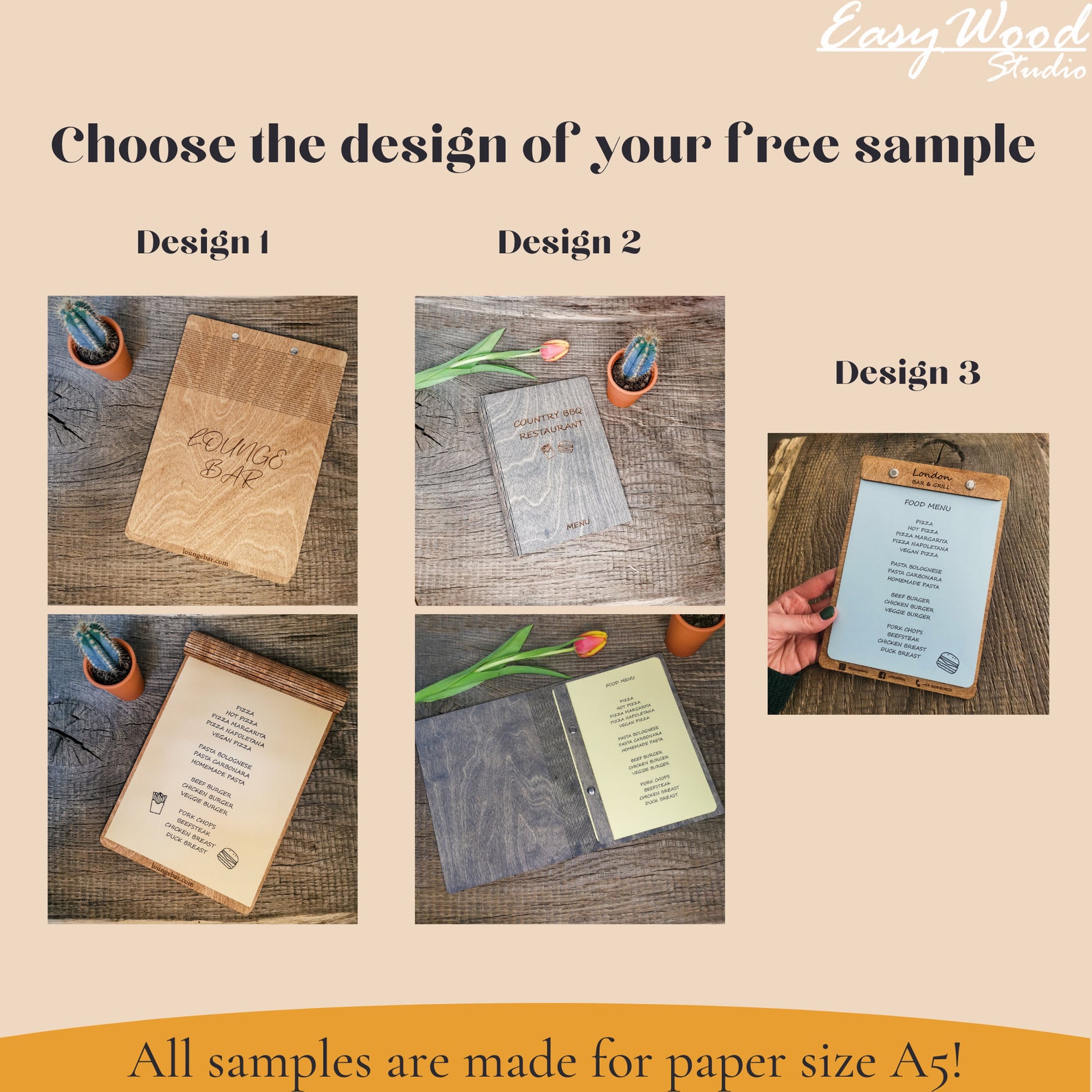 FREE SAMPLE / A5 Menu Holder / Custom Menu Cover - Etsy