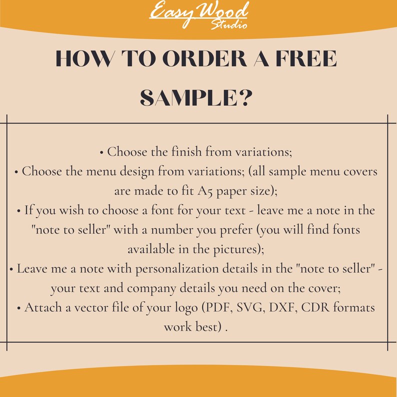 FREE SAMPLE / A5 Menu Holder / Custom Menu Cover - Etsy