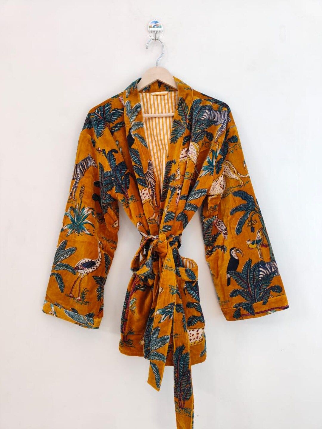 Mustard Jungle Velvet Kimono Robes, Morning Tea Velvet Coat, Bridesmaid ...