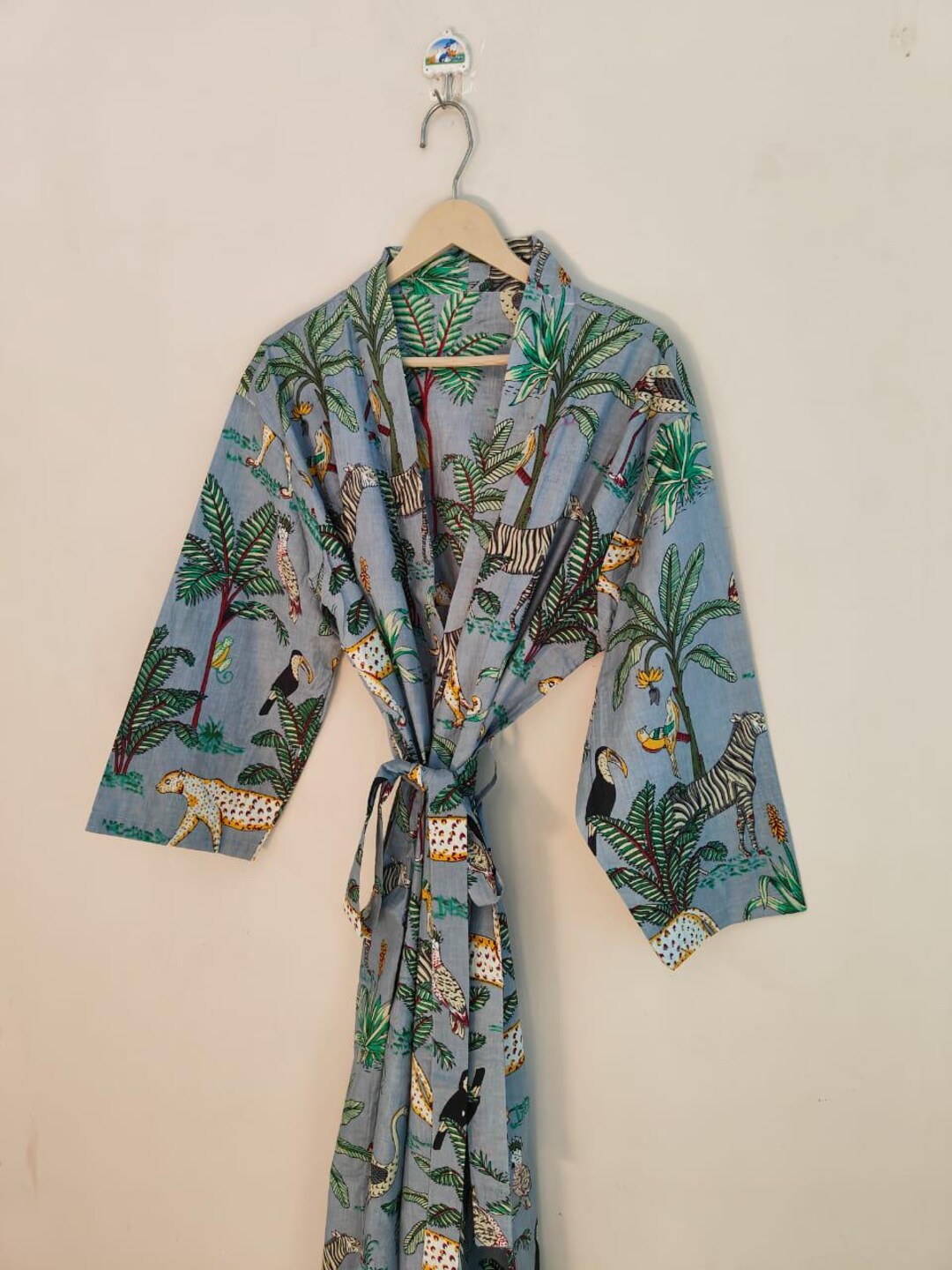 Jungle Safari Women Cotton Kimono Robes Jacket Morning Tea Cotton Coat ...