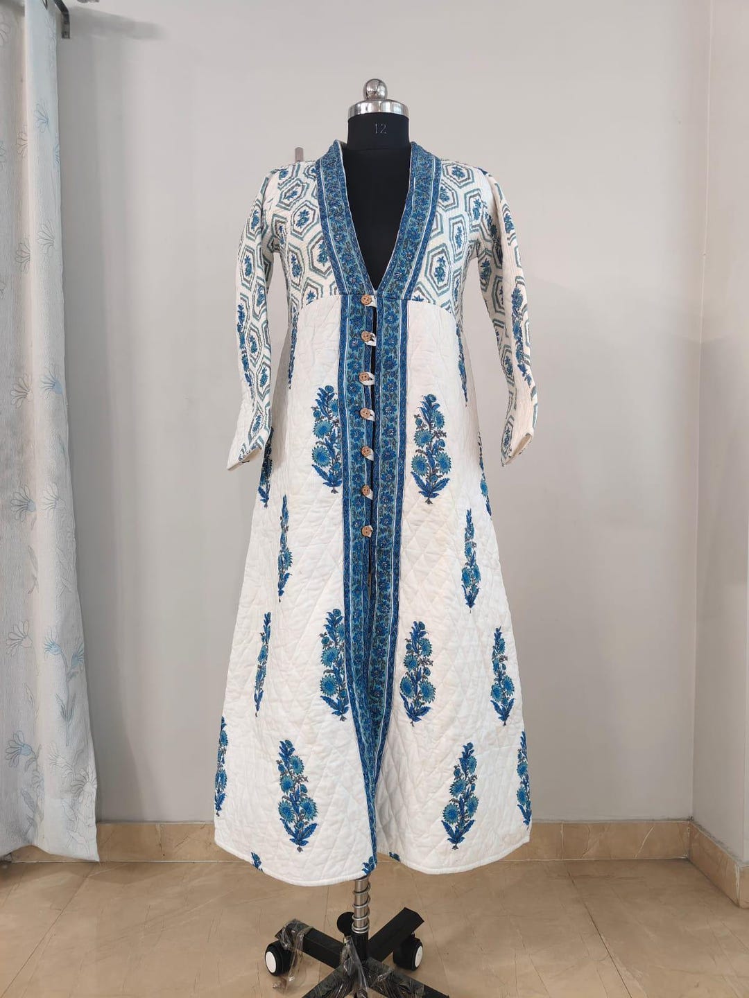 Cotton Hand Block Coat Boho Long Coat for Women, Long Quilted Jacket ...