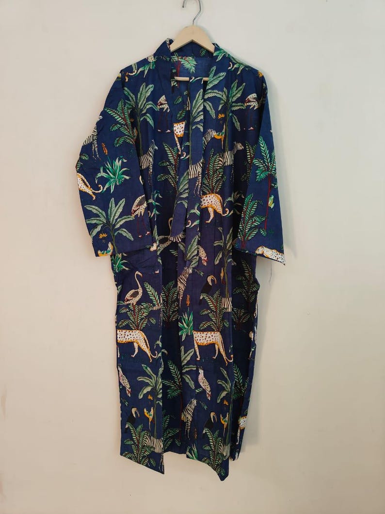 10 Most Famous Color in Jungle Safari Print Women Cotton Kimono Robes ...