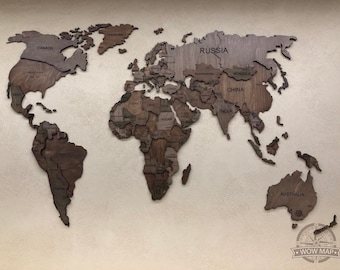 3D World Map With Leds Wooden Wall Map of the World 3D - Etsy