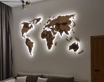 Led Wood World Map, Wood World Map Led, 3d Wooden Map Led, 3d Wooden ...