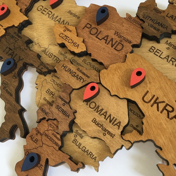 Travel Wooden Map, Large Wall Art, 3D Wood World Map, Wooden Wall Atlas ...