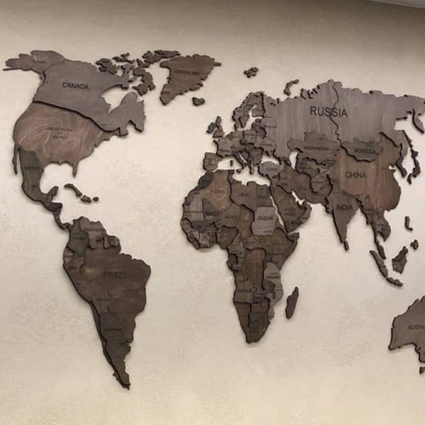 Travel Wooden Map, Large Wall Art, 3D Wood World Map, Wooden Wall Atlas ...