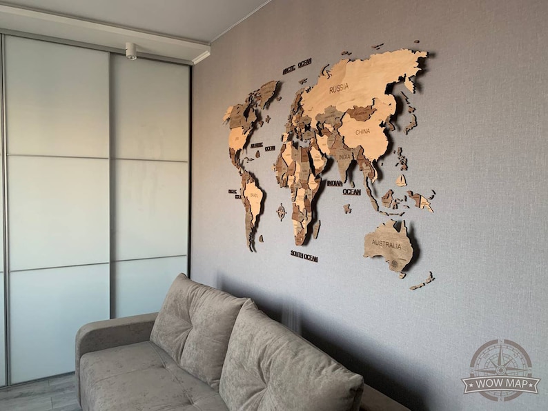 3D LED World Map, Above Bed Decor, Plug in Wall Light, Custom Led Light ...