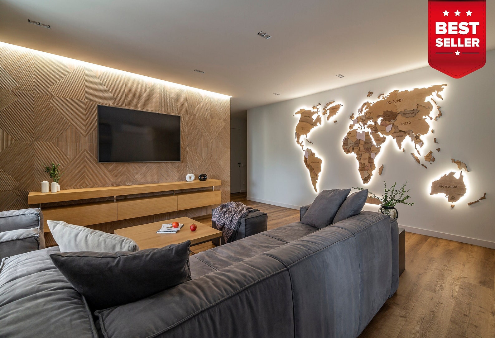 LED Wood World Map, 3D Wooden World Map Wall Art, Backlit World Map ...
