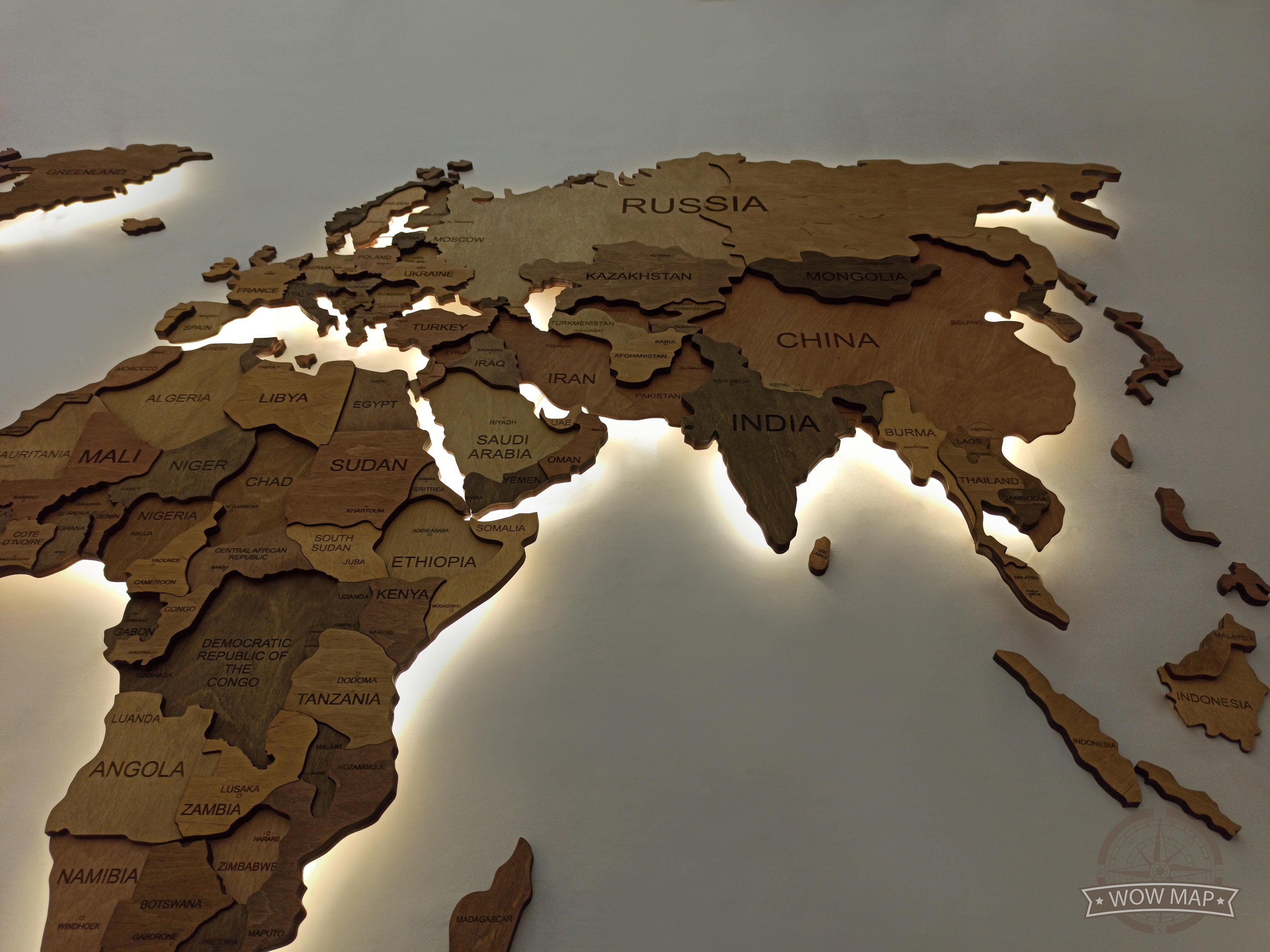 3D Wood Push Pin Map World Map Wall Art Plug in Wall Light Above Bed ...