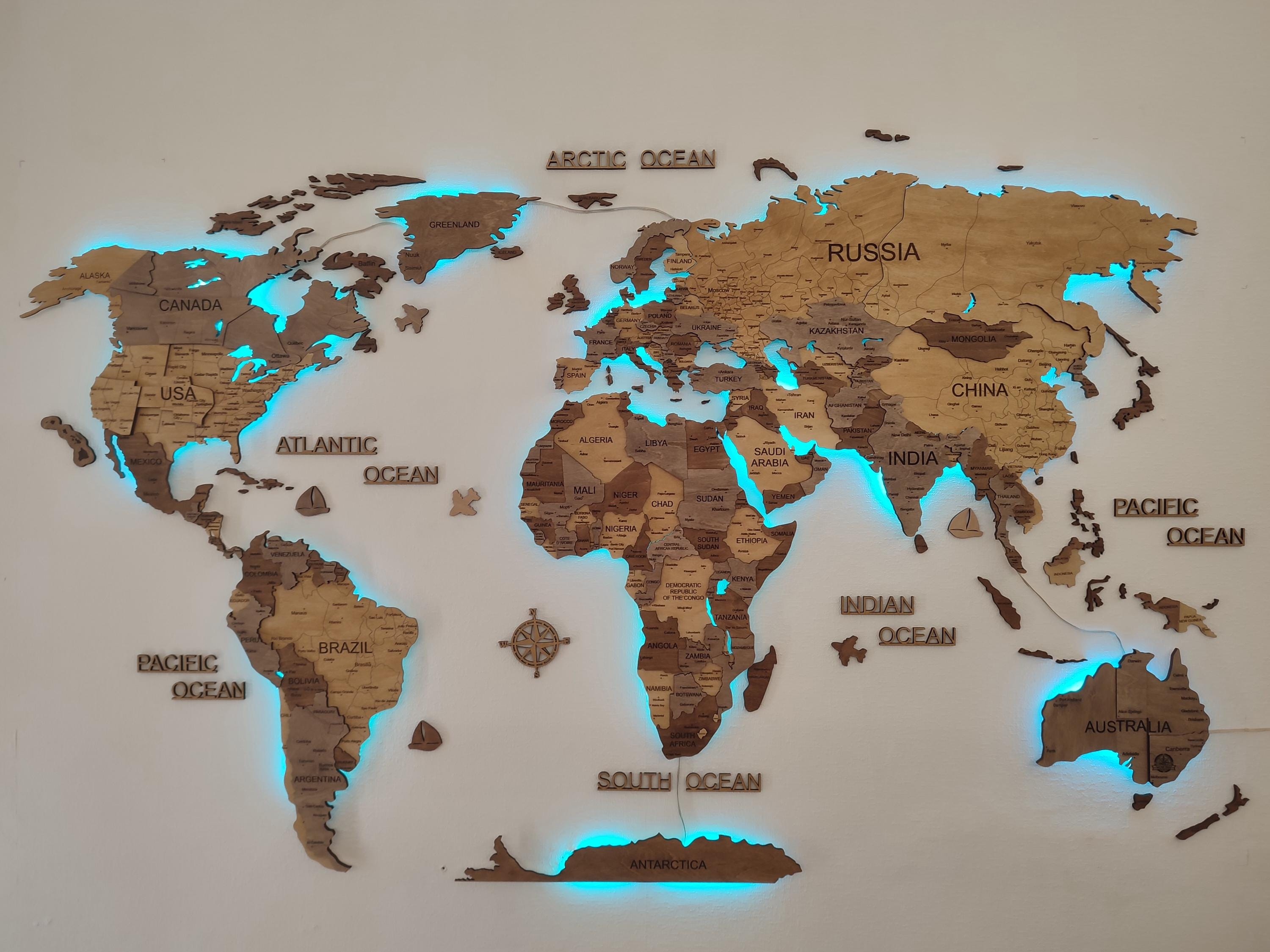 Led Wood World Map, Wood World Map Led, 3d Wooden Map Led, 3d Wooden ...