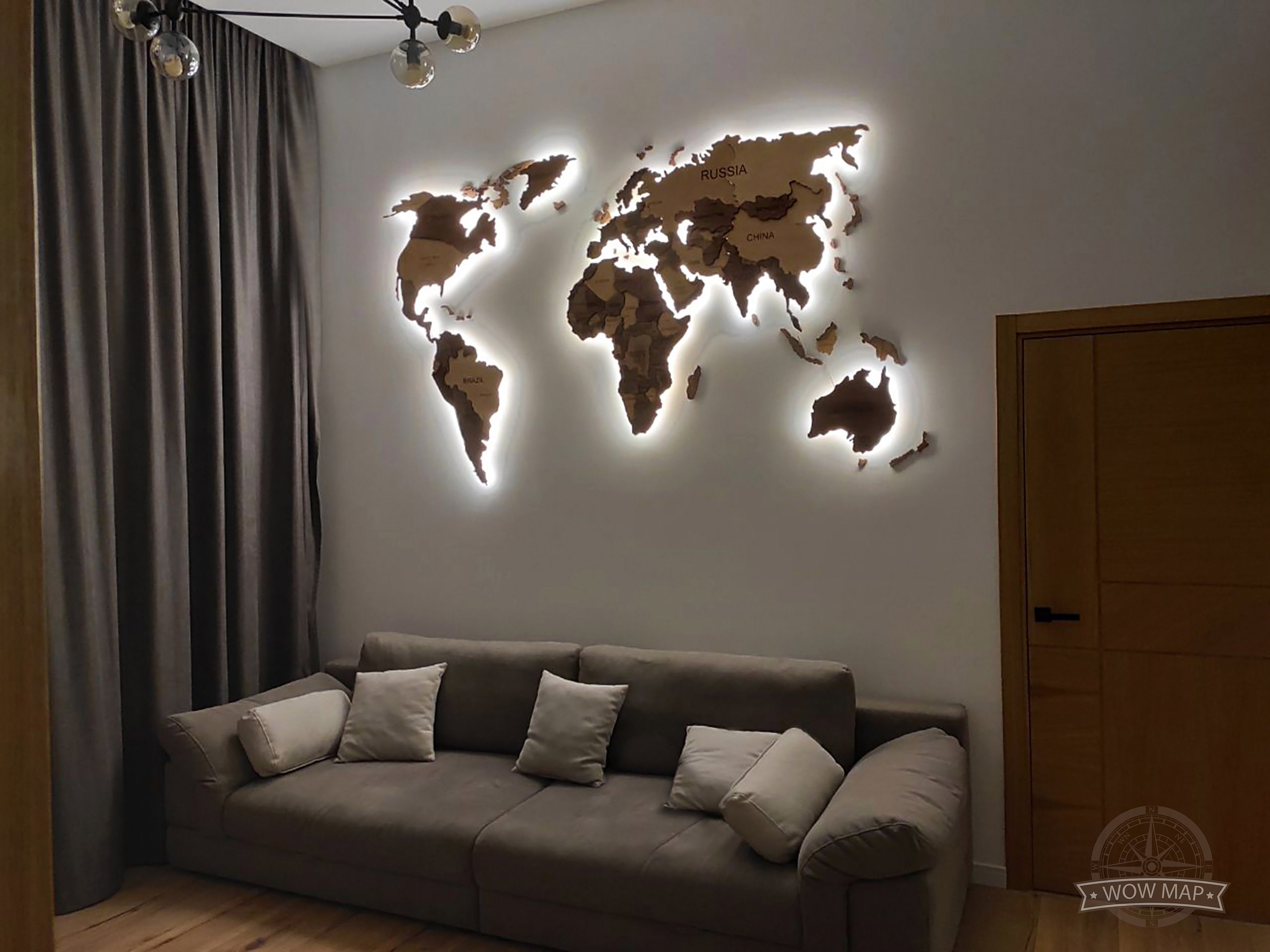 3D LED World Map, Above Bed Decor, Plug in Wall Light, Custom Led Light ...