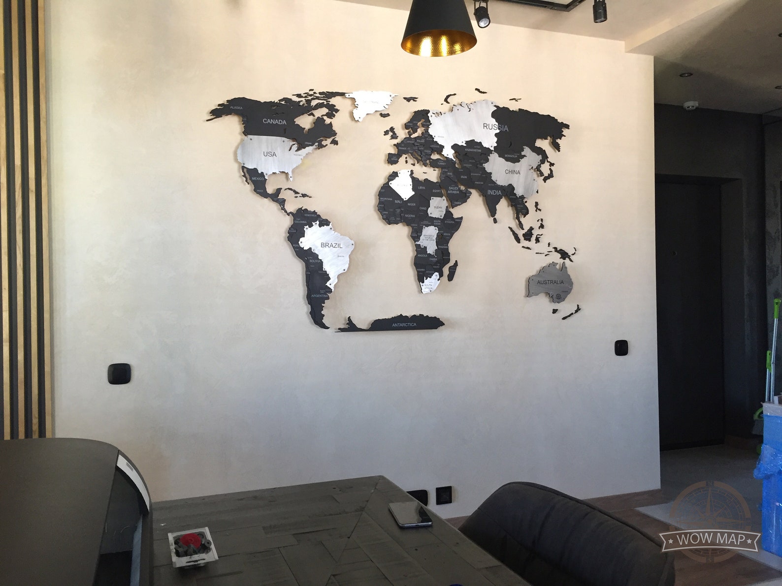 Large Metal Map, Wood Art World Map, 3d Metal World Map, Christmas Gift ...