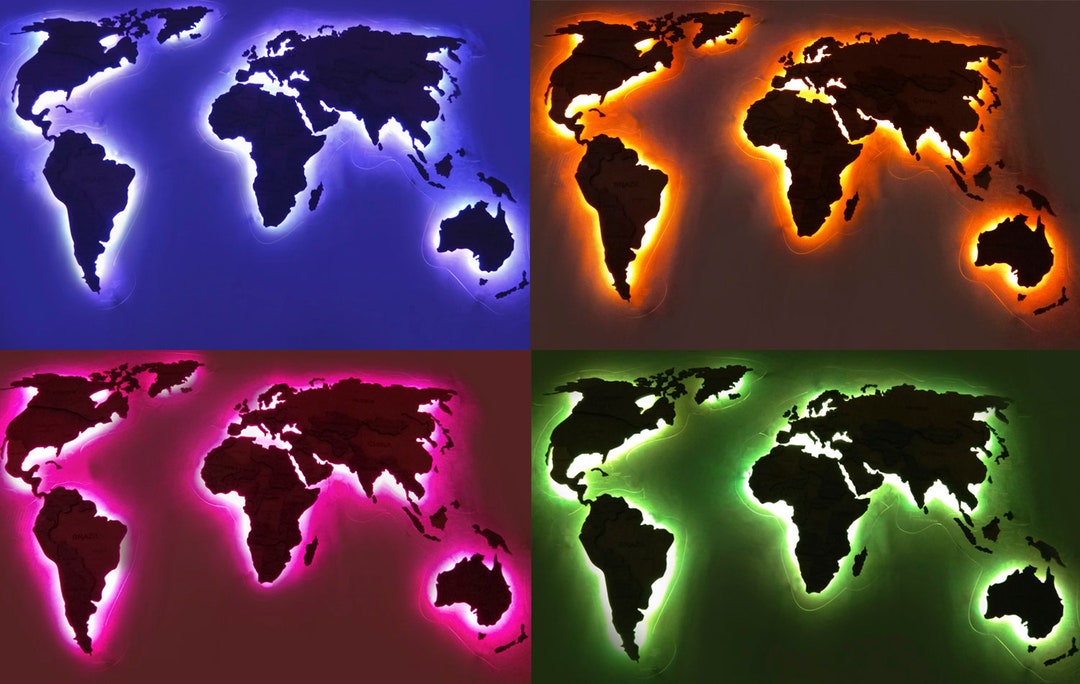 3D LED World Map Above Bed Decor Plug in Wall Light Custom - Etsy