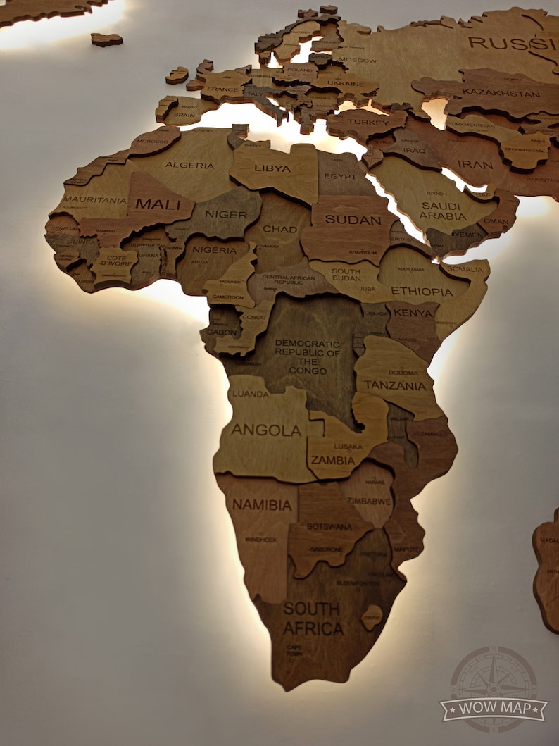 3D Wood Push Pin Map World Map Wall Art Plug in Wall Light Above Bed ...