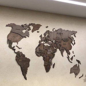 Travel Wooden Map, Large Wall Art, 3D Wood World Map, Wooden Wall Atlas ...
