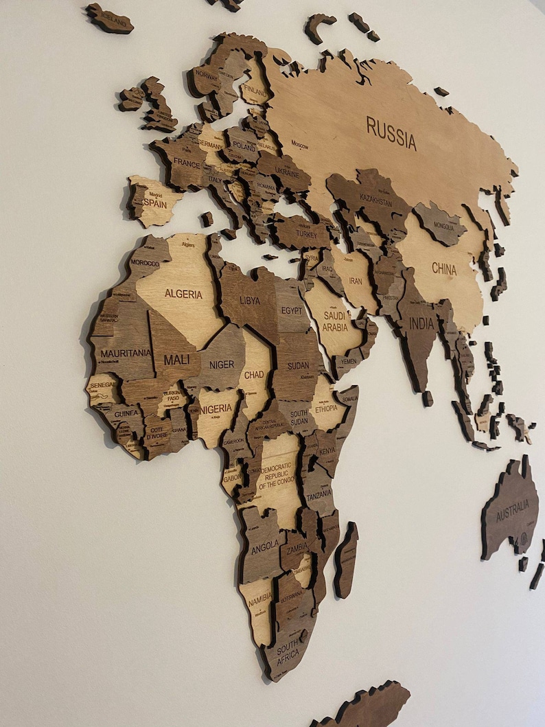 Große Weltkarte, US Map Wanddeko, Holz gravierte Karten, 3D Weltkarte Holz, Hölzerne US ...