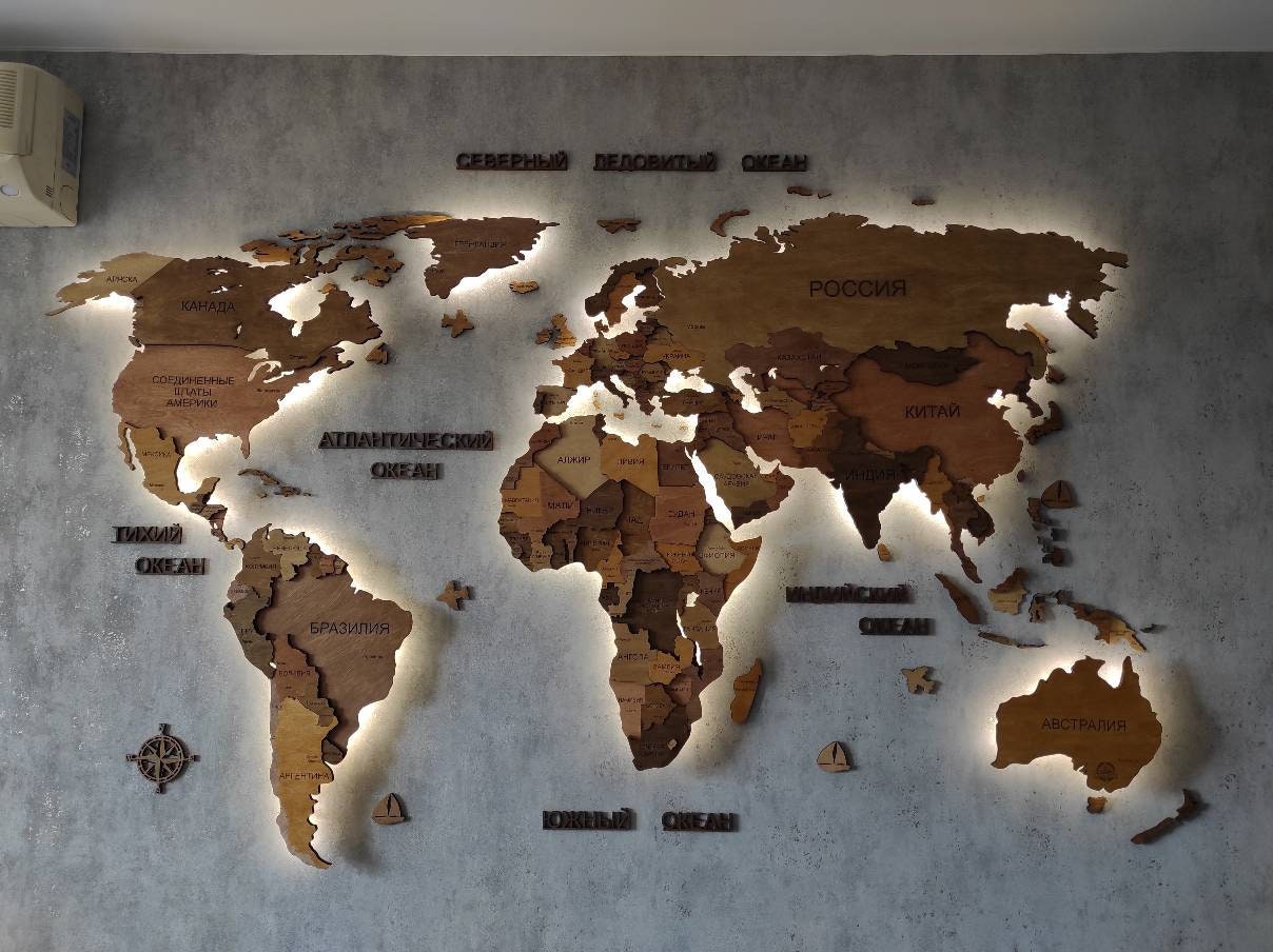 3D Wood Push Pin Map World Map Wall Art Plug in Wall Light Above Bed ...