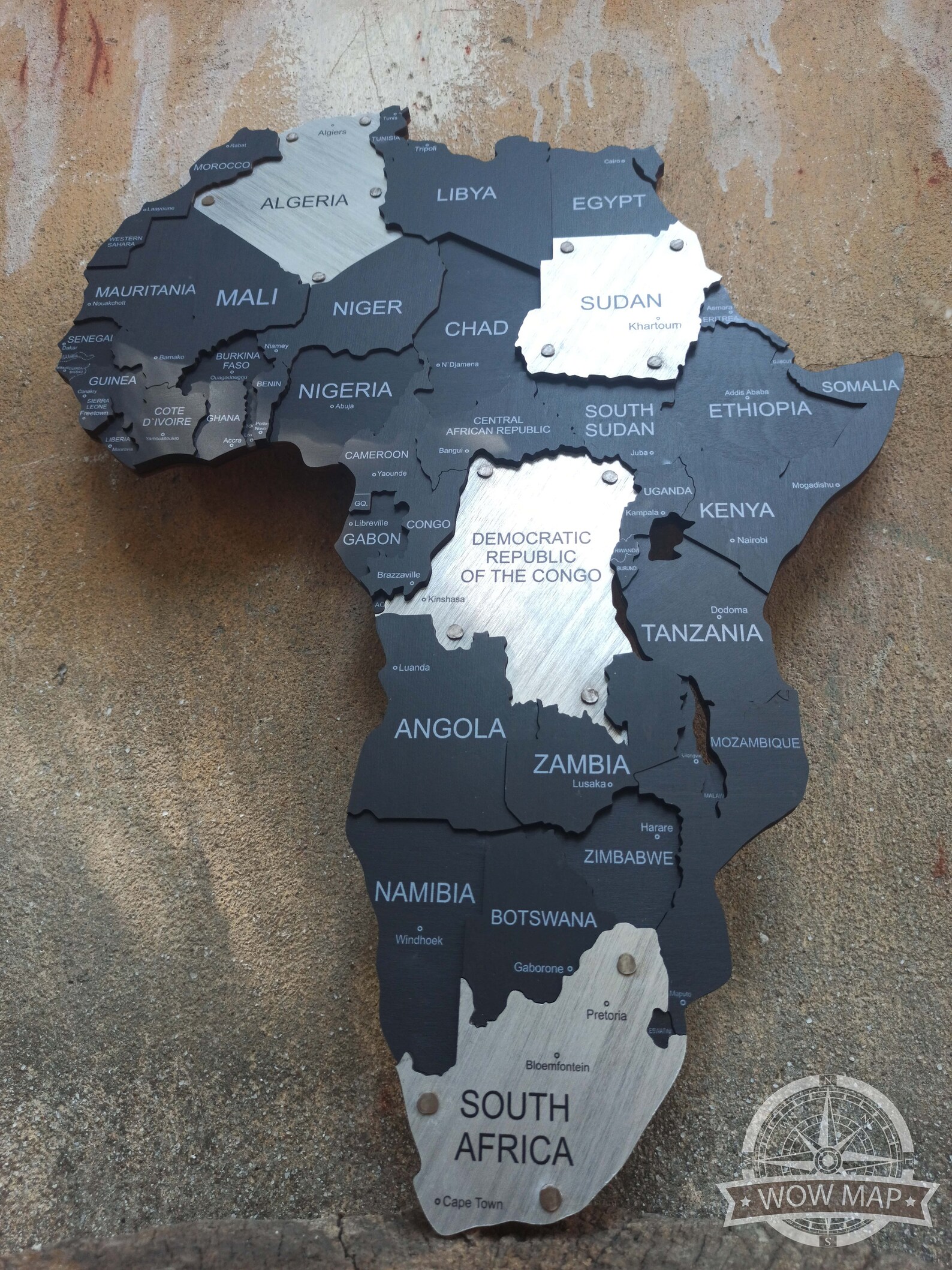 Large Metal Map, Wood Art World Map, 3d Metal World Map, Christmas Gift ...