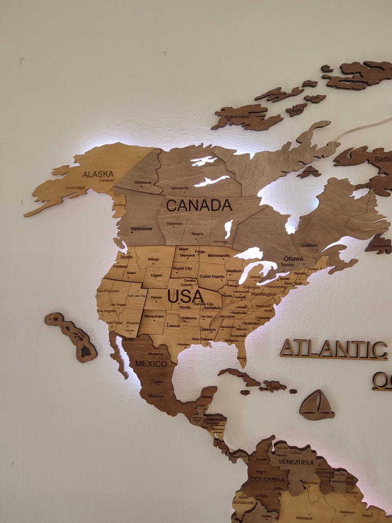 Led Wood World Map, Wood World Map Led, 3d Wooden Map Led, 3d Wooden ...