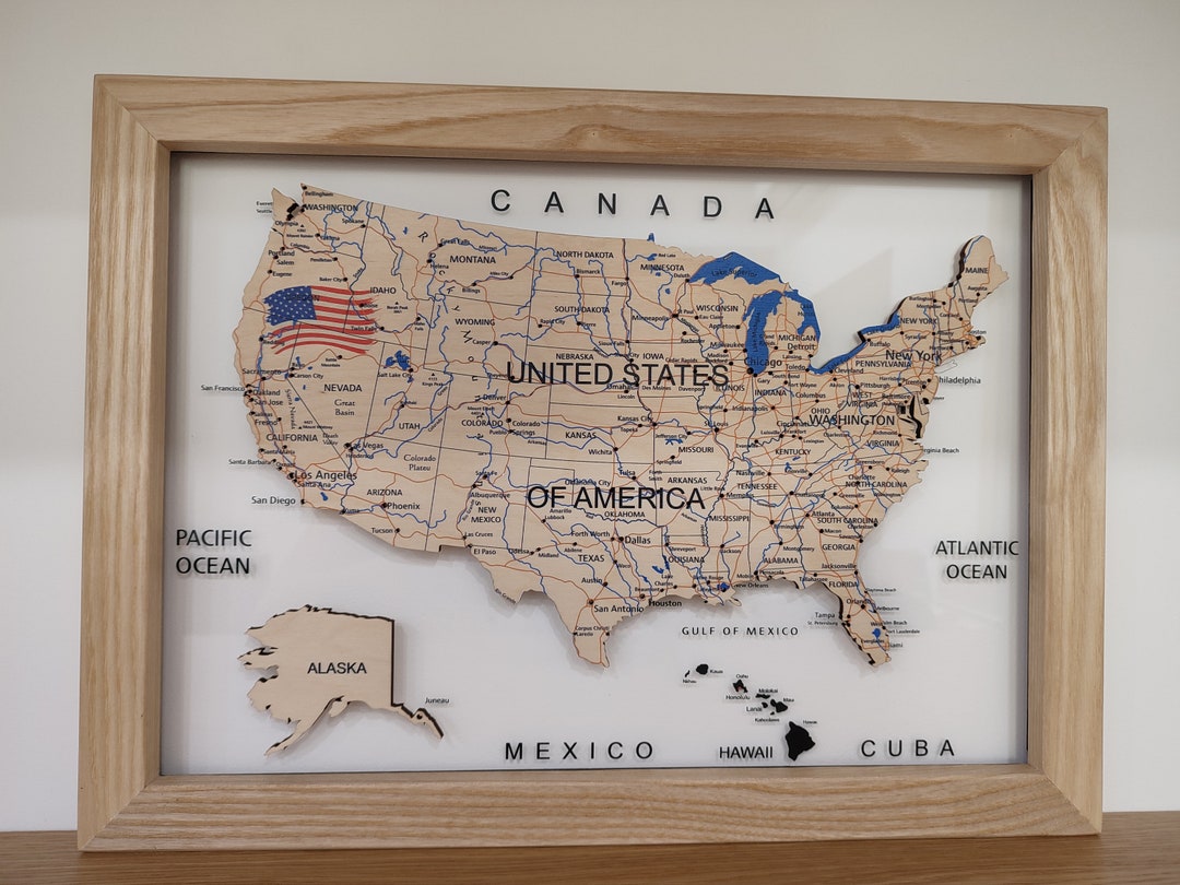Framed Wood USA Map, Country Map Sustainable Wood Wall Decor, Teacher ...