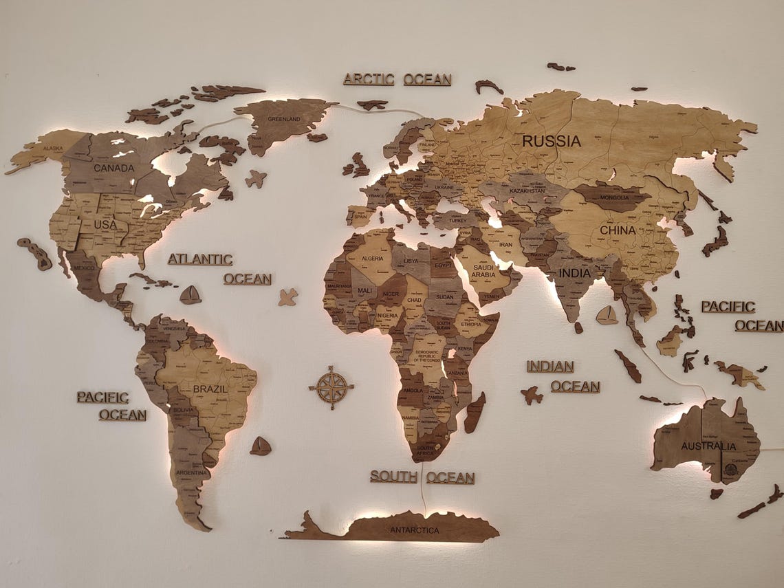 Led Wood World Map, Wood World Map Led, 3d Wooden Map Led, 3d Wooden ...