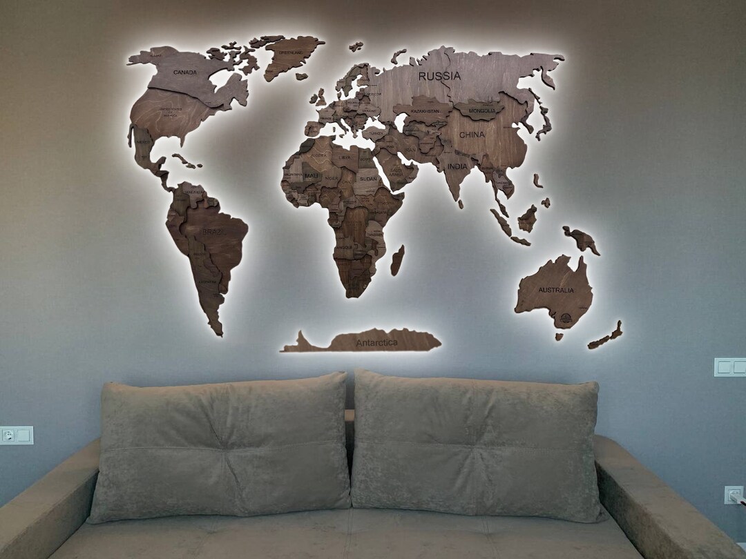 3d Led World Map, Map With Led Lights, Led Wood World Map, Large World ...