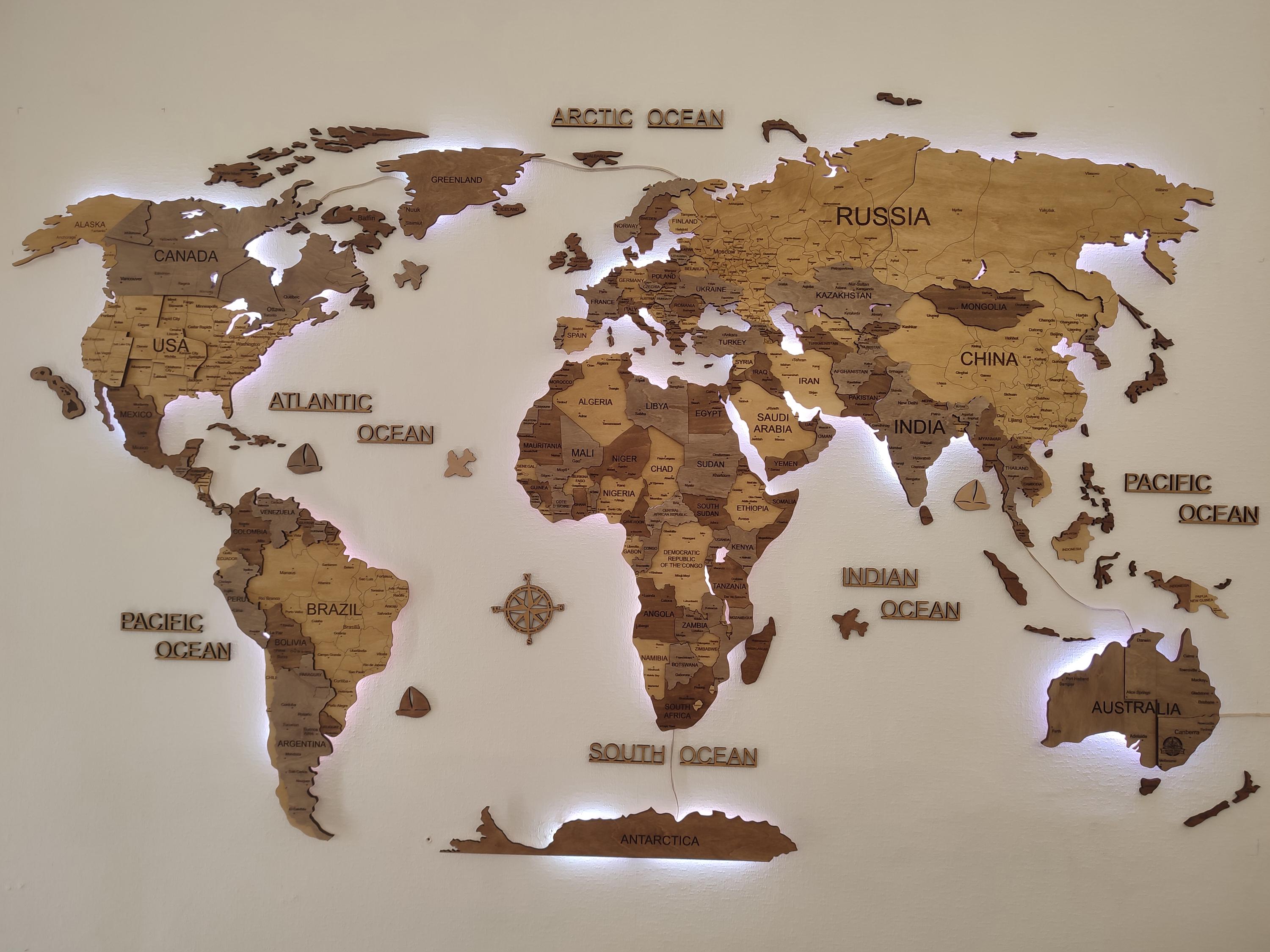 Led Wood World Map, Wood World Map Led, 3d Wooden Map Led, 3d Wooden ...