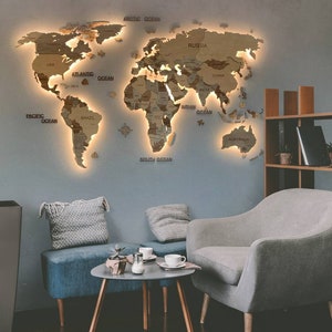 Led Wood World Map, Wood World Map Led, 3d Wooden Map Led, 3d Wooden ...
