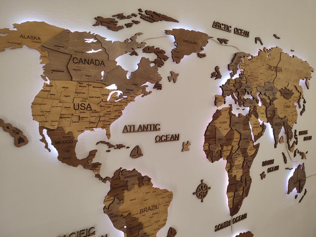 Led Wood World Map, Wood World Map Led, 3d Wooden Map Led, 3d Wooden ...
