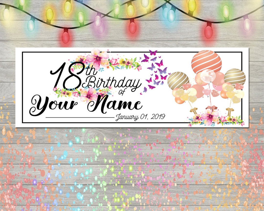 Happy 18th Birthday, Custom Name Floral Background Decor, Personalized ...