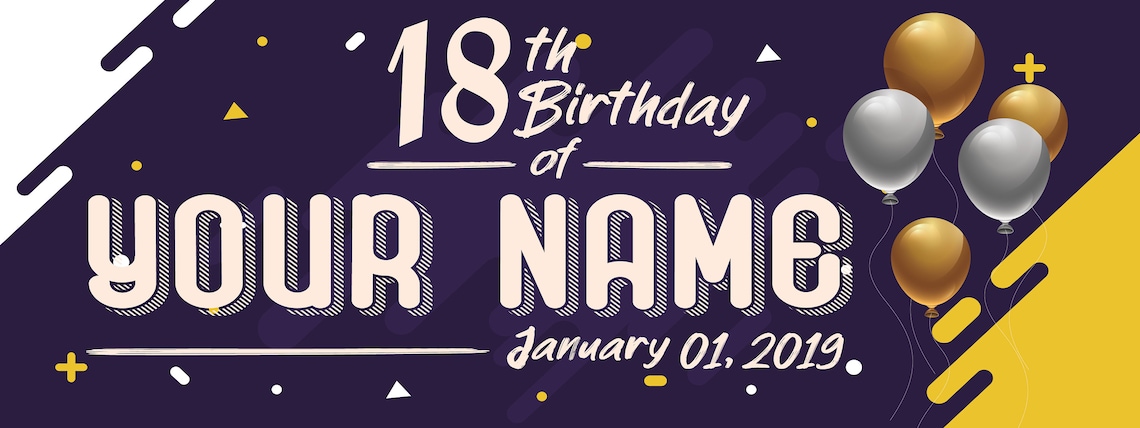 18th Birthday Banner Personalized Sign Purple Gold Silver - Etsy