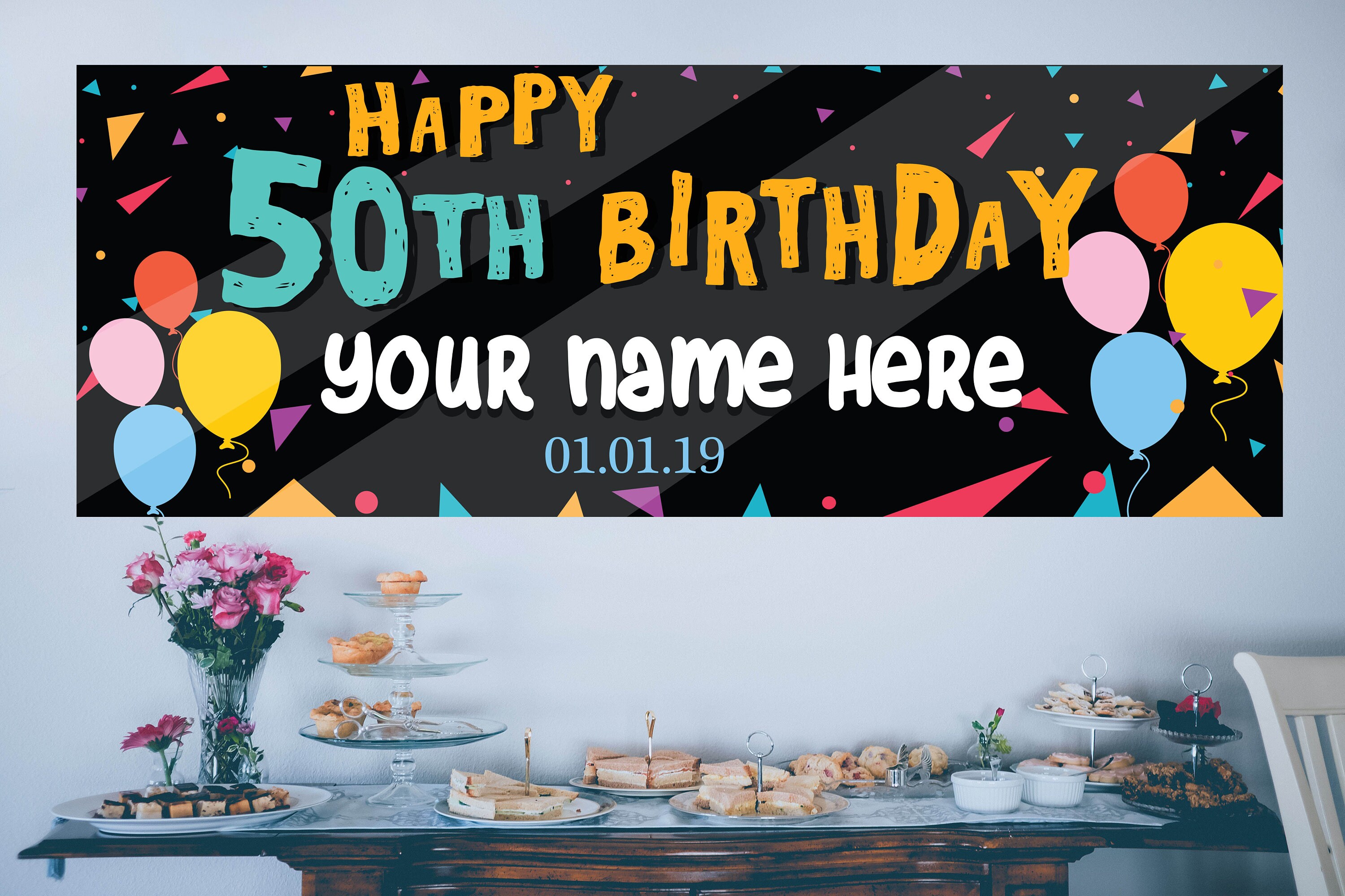 Personalized Birthday Banner Backdrop Custom Happy 50th - Etsy