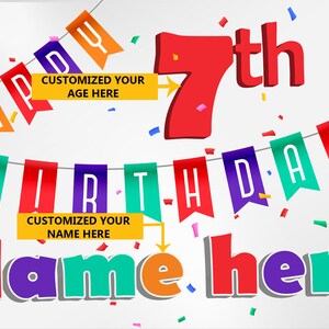 Happy 7th Birthday Banner Happy Birthday Sign Custom Name - Etsy