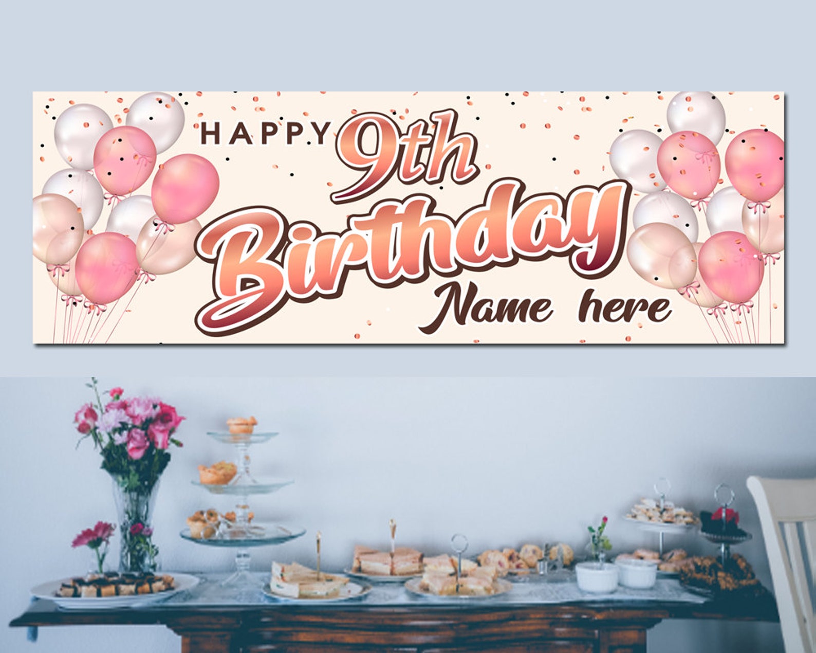 Happy 9th Birthday Banner Custom Name Banner 9th Birthday Sign - Etsy