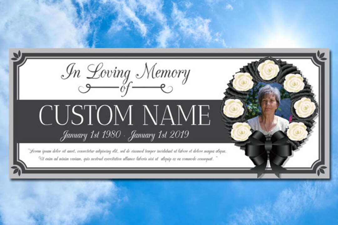 Floral Wreath Funeral Memorial Banner, Custom Personalized Photo Banner ...