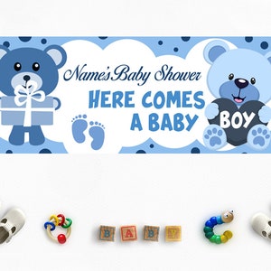 Personalized Baby Boy Shower Banner, Boy Baby Shower Banner, Teddy Bear ...