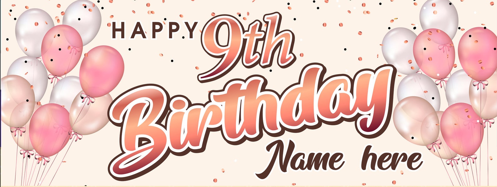 Happy 9th Birthday Banner Custom Name Banner 9th Birthday Sign - Etsy
