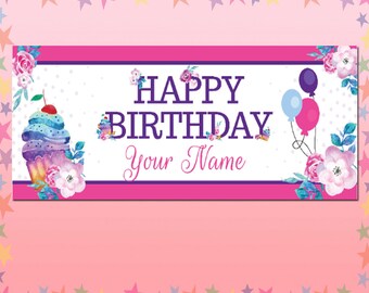 Happy Birthday Banner, Script Font Happy Birthday Sign, Party Banner ...