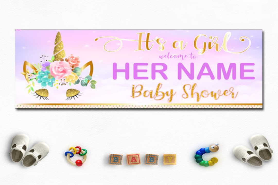 Personalized Baby Shower Banner, Unicorn Theme Its a Girl Baby Shower ...